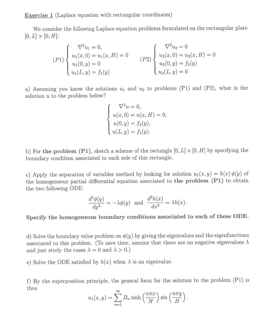 Exercise 1 (Laplace equation with rectangular | Chegg.com