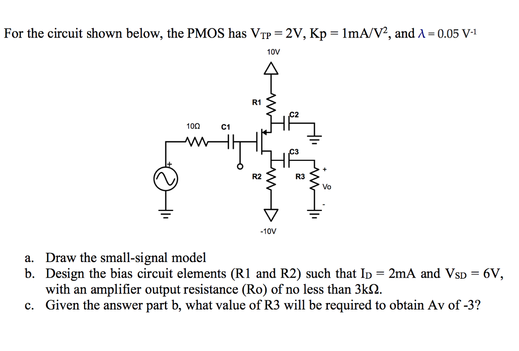 Solved For the circuit shown below, the PMOS has VTP 2V, Kp | Chegg.com
