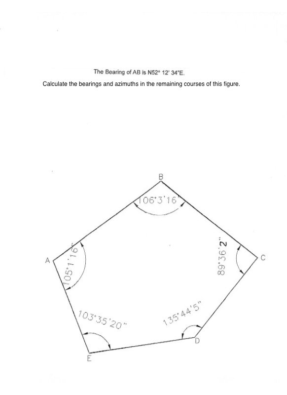 Solved The Bearing of AB is N52° 12 34E. Calculate the | Chegg.com