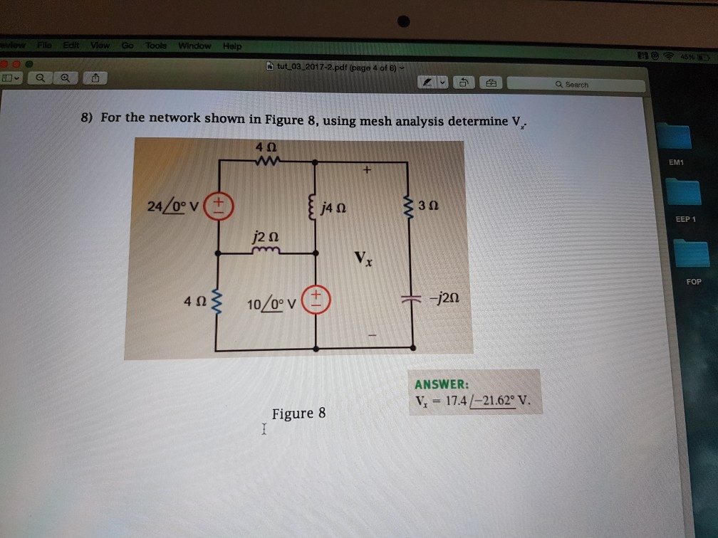Solved For the network shown in Figure 8, using mesh | Chegg.com