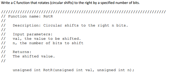 Solved Write a C function that rotates (circular shifts) to | Chegg.com