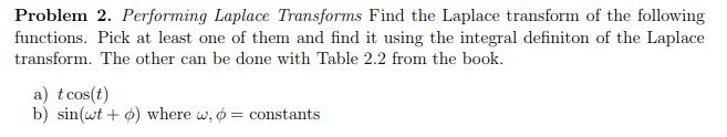 Solved Problem 2. Performing Laplace Transforms Find the | Chegg.com