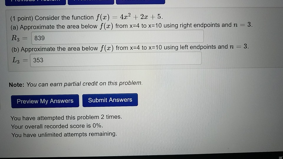 Solved (1 point) Consider the function f(x) 4x2 + 2x + 5. | Chegg.com