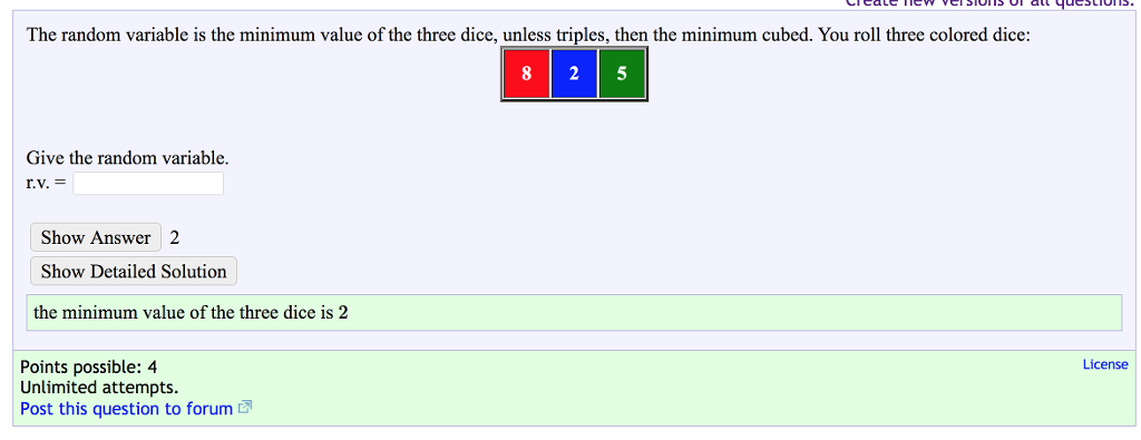 Solved The Random Variable Is The Minimum Value Of The Three 