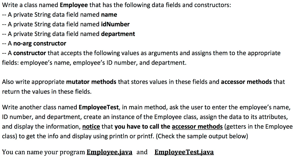 Solved Write a class named Employee that has the following | Chegg.com