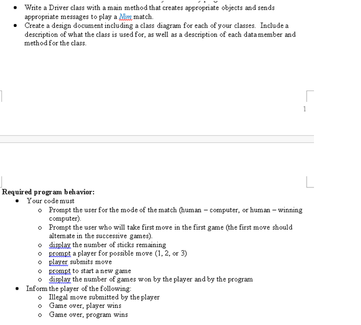Solved Assignment 1 The Game Of Nim Class Design The Game