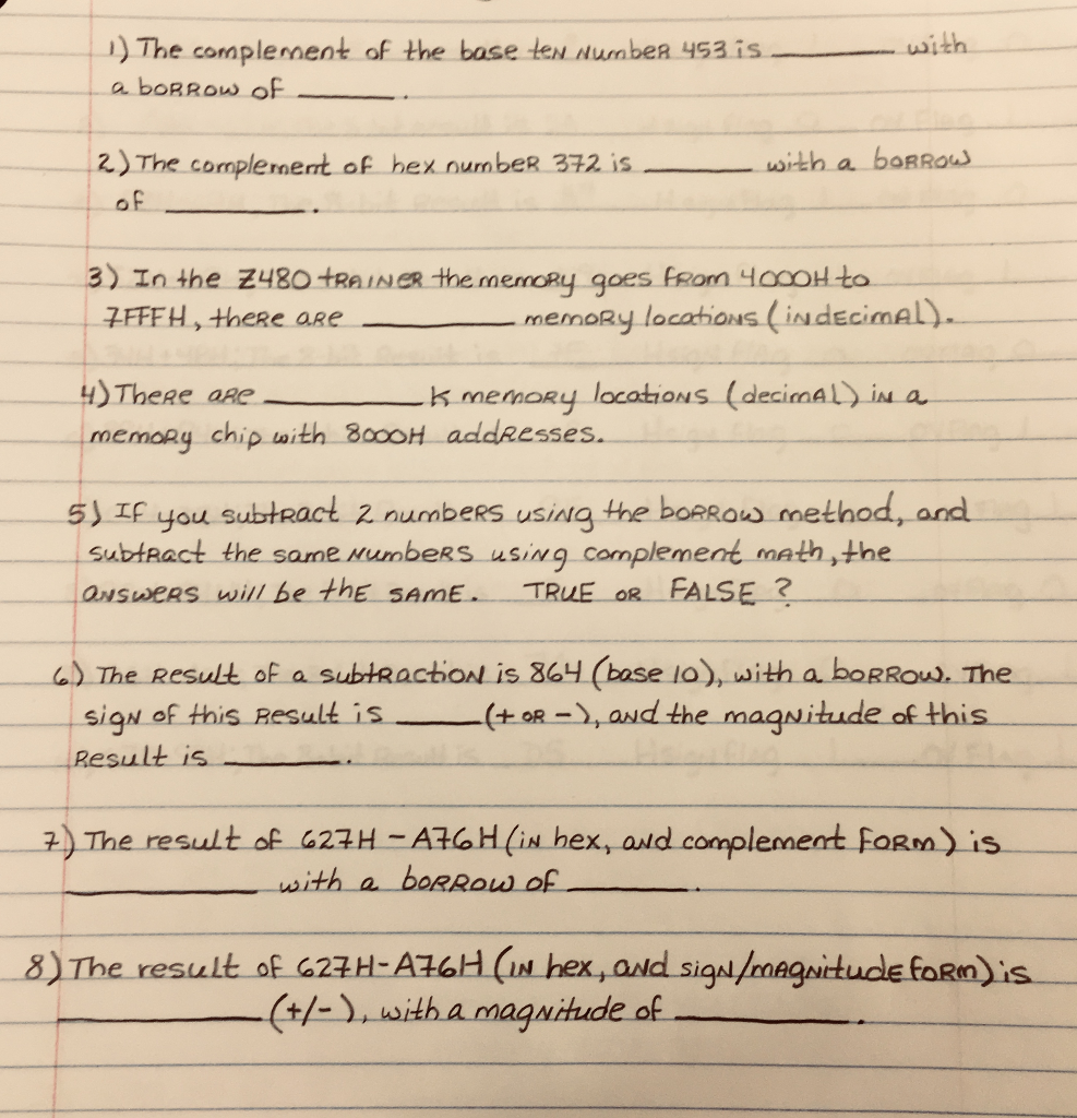 Solved with. 1) The complement of the base tenNumbea 453.is | Chegg.com