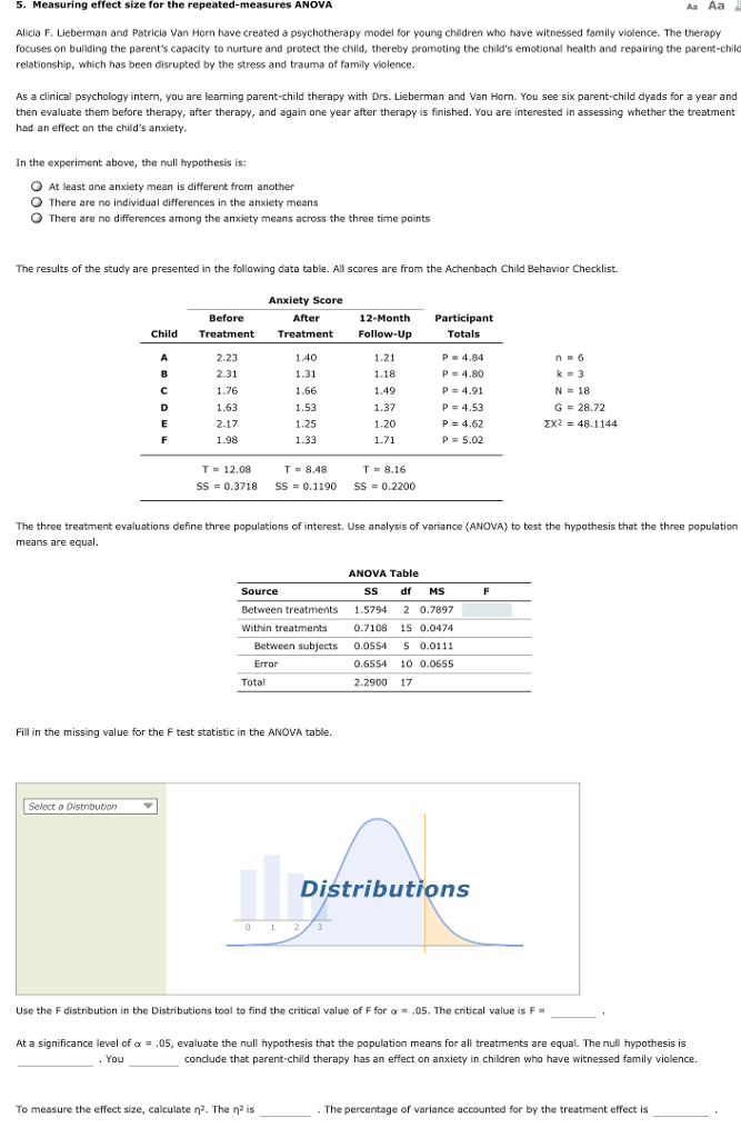 Solved 5. Measuring effect size for the repeated-measures | Chegg.com