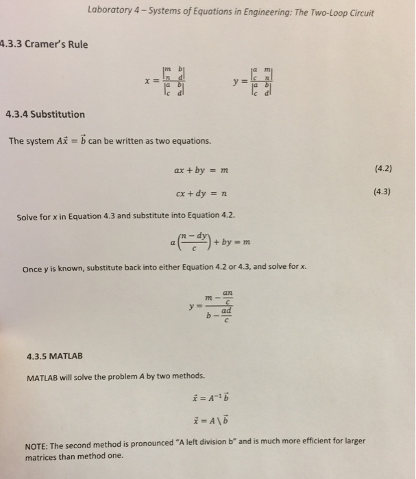 Solved Laboratory 4 -Systems of Equations in Engineering: | Chegg.com