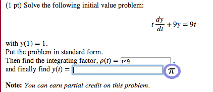 Solved Solve the following initial value problem: tdy/dt + | Chegg.com