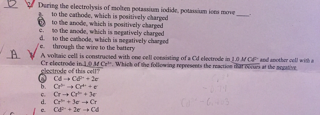 Solved During the electrolysis of molten potassium iodide, | Chegg.com