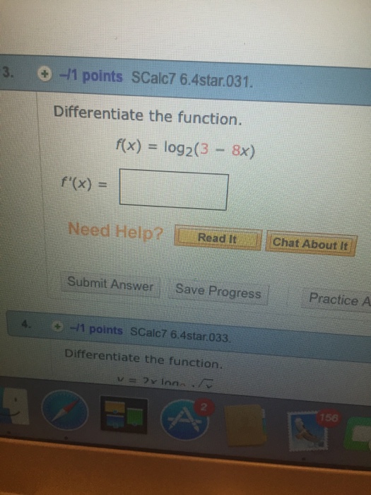 Solved 3. Differentiate the function. f(x) = log2(3-8x) | Chegg.com