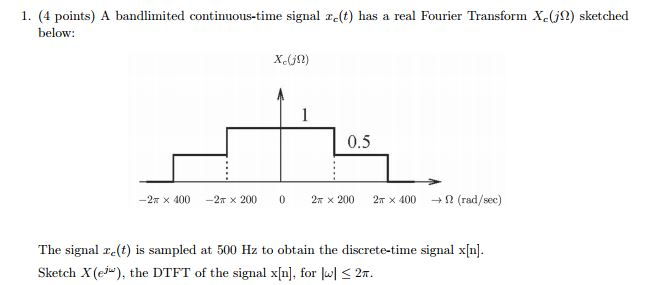 Solved 1. (4 points) A bandlimited continuous-time signal | Chegg.com