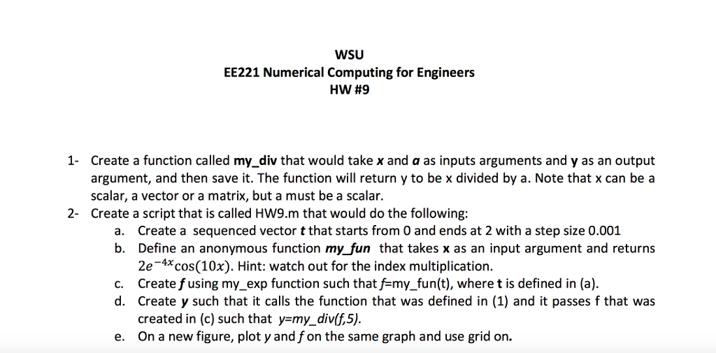 Solved WSU EE221 Numerical Computing for Engineers HW #9 1 | Chegg.com