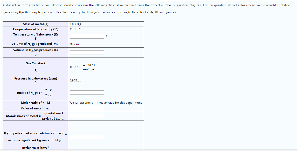 Solved A student performs the lab on an unknown metal and | Chegg.com