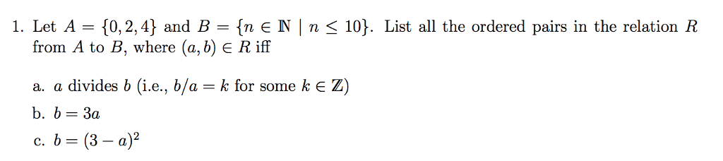 Solved 2. For each relation in #1, state whether it is the | Chegg.com