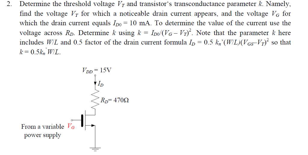 Determine the threshold voltage Vr and transistor's | Chegg.com