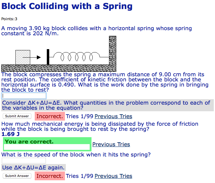 Solved Block Colliding with a Spring Points:3 A moving 3.90 | Chegg.com