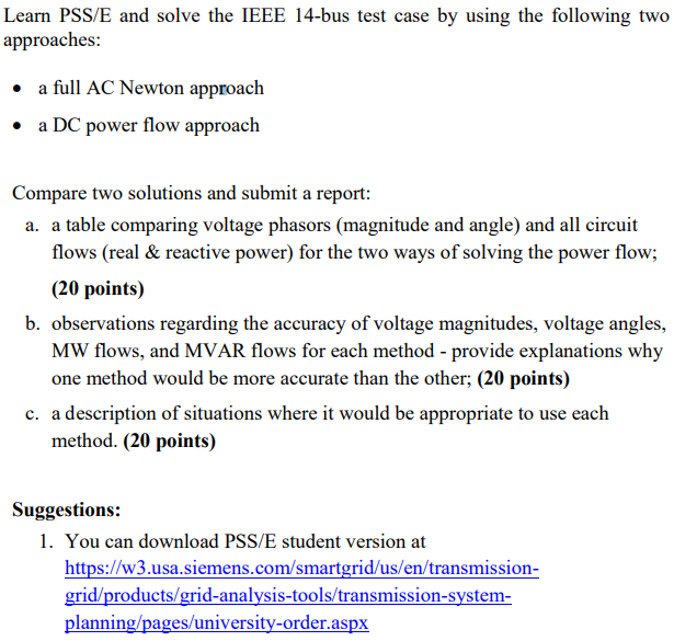 Learn PSS/E and solve the IEEE 14-bus test case by | Chegg.com