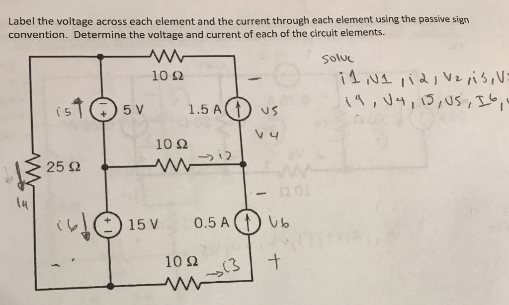 Solved Label the voltage across each element and the current | Chegg.com