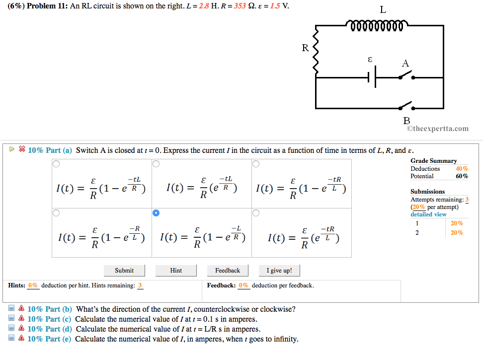 Solved 6 Problem 11 An Rl Circuit Is Shown On The Right