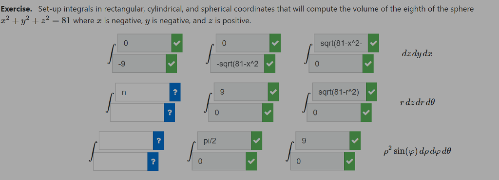 Solved Exercise. Set-up integrals in rectangular, | Chegg.com