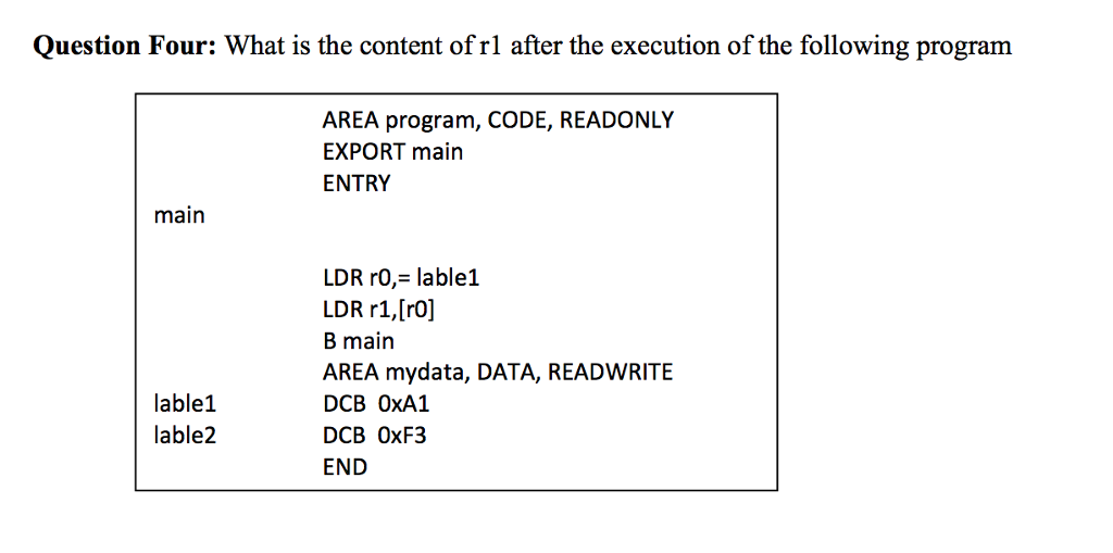 Solved Question Four: What is the content of rl after the | Chegg.com