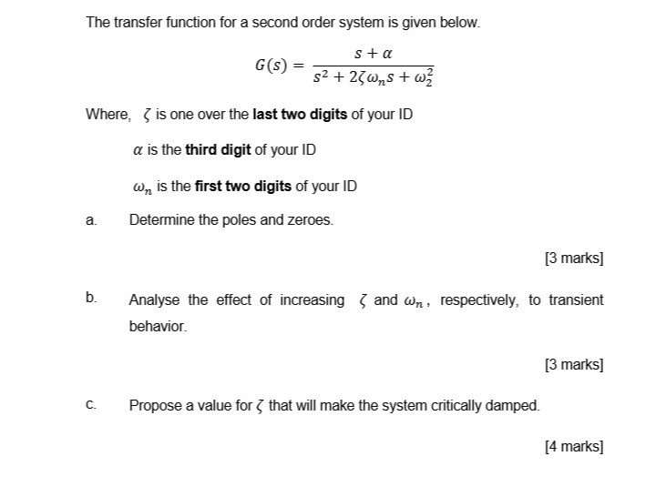 Solved The transfer function for a second order system is | Chegg.com