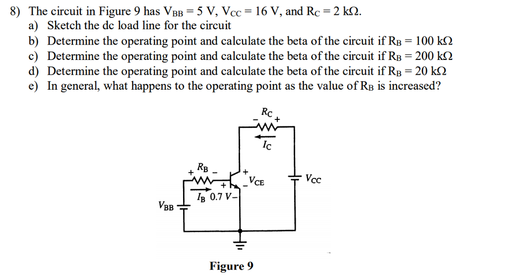 Solved 8) The circuit in Figure 9 has VBB-5 V, Vcc-16 V, and | Chegg.com