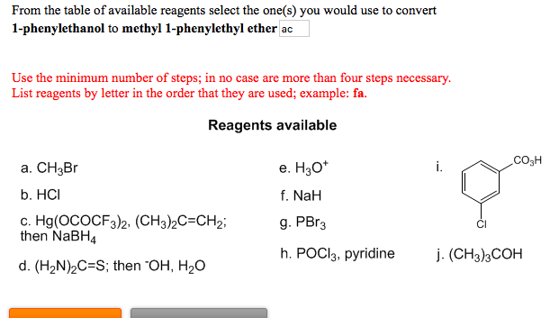Solved From the table of available reagents select the | Chegg.com