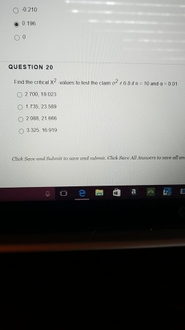 Solved O -0.210 0.196 QUESTION 20 Find the crtical x2 values | Chegg.com