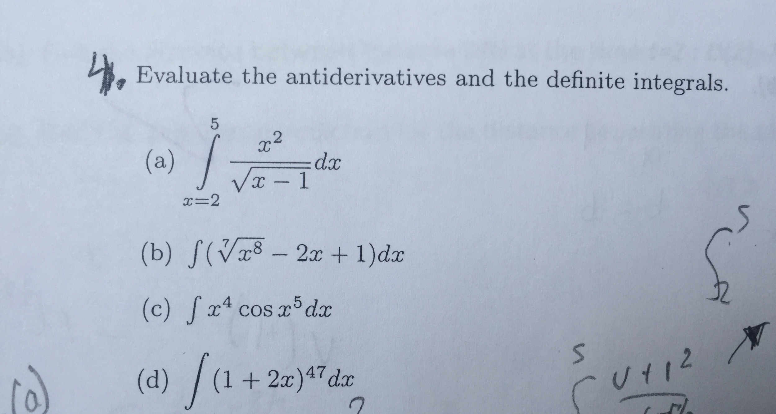 Solved Evaluate the antiderivatives and the definite | Chegg.com