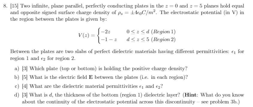 Two infinite, plane parallel, perfectly conducting | Chegg.com