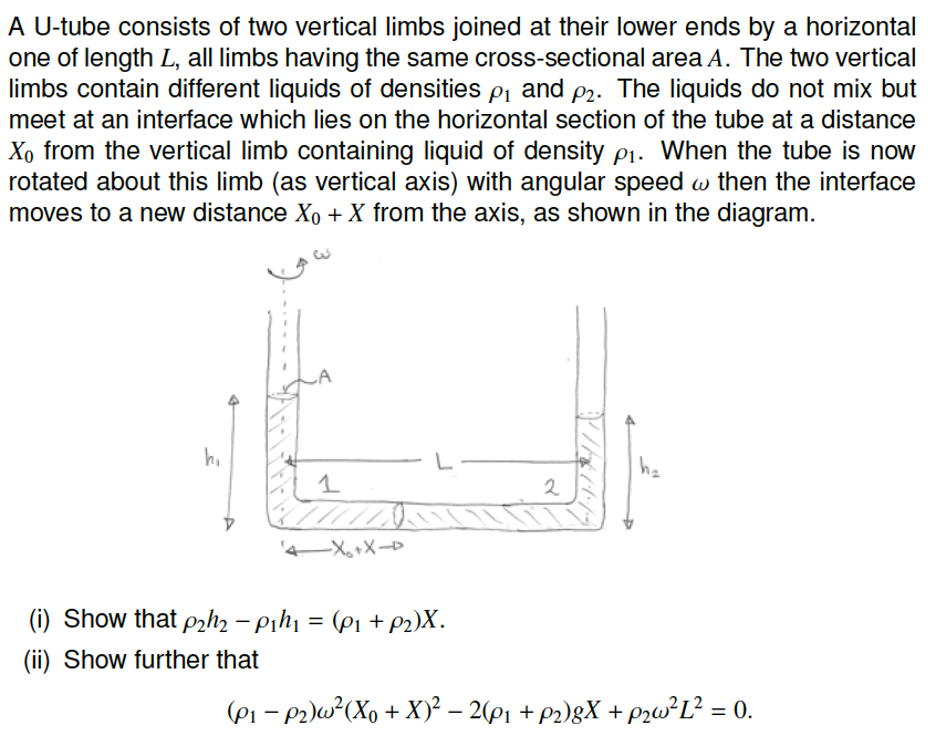 Solved A U-tube consists of two vertical limbs joined at | Chegg.com