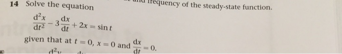 Solved Solve tha equation. d^2x/dt^2 - 3 dx/dt + 2x = sin t | Chegg.com