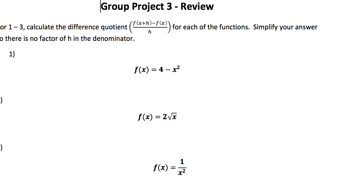 Difference Quotient Formula Calculator Examples