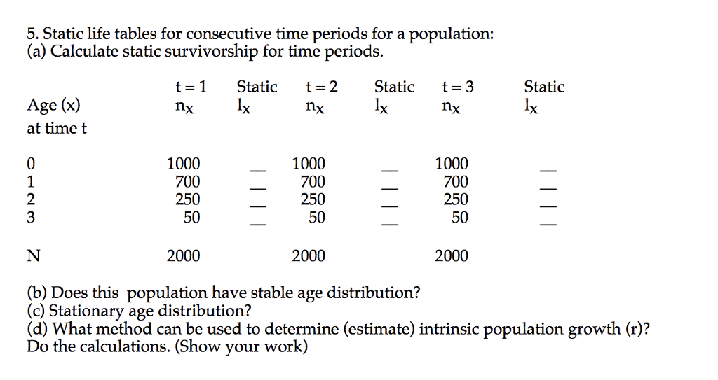 5. Static life tables for consecutive time periods | Chegg.com