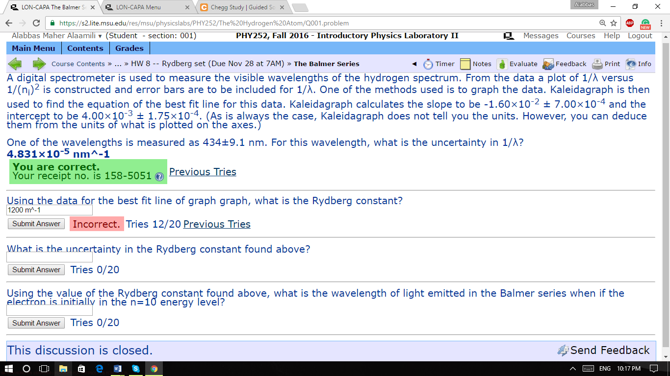 Solved C Chegg Study Guided Lon Capa The Balmer Se X Chegg