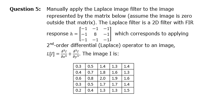 Question 5: Manually apply the Laplace image filter | Chegg.com