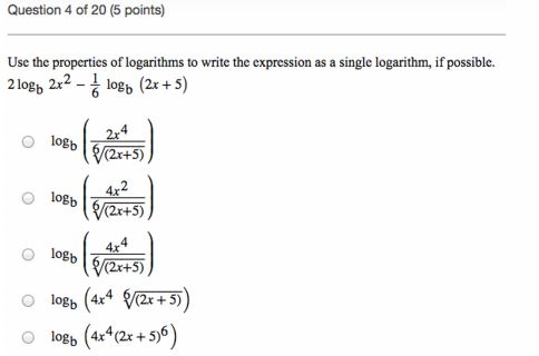 Solved Question 2 of 20 (5 points) write 6 in logarithmic | Chegg.com