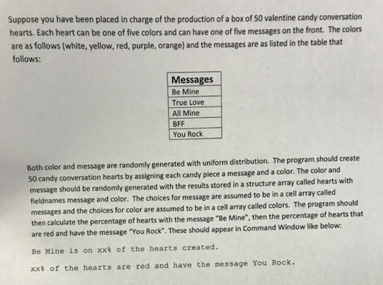 Solved (MATLAB) -Write a program called candyCreation | Chegg.com