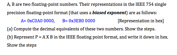 Solved A, B are two floating-point numbers. Their | Chegg.com