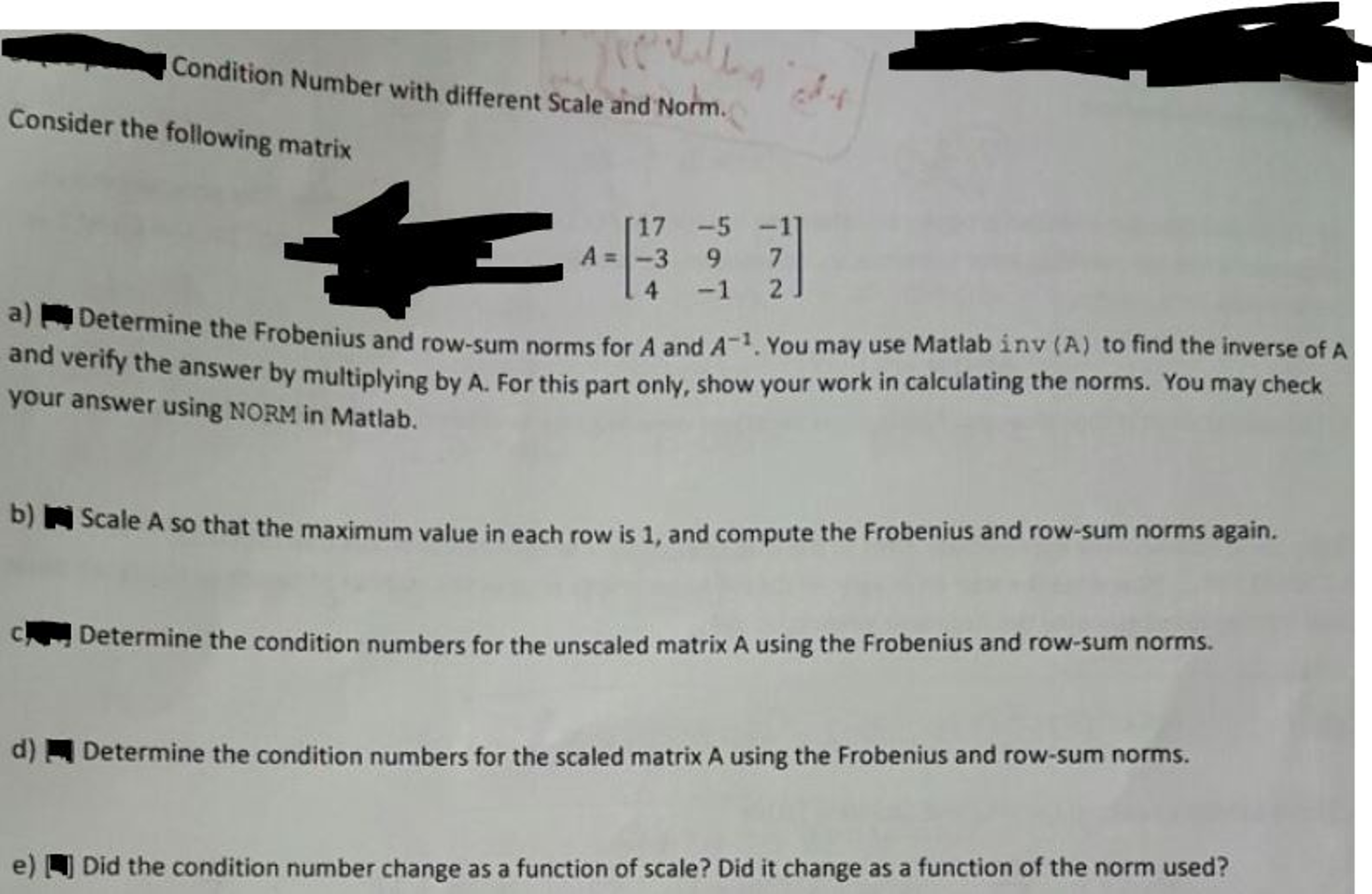 Solved Condition Number with different Scale and Norm. | Chegg.com