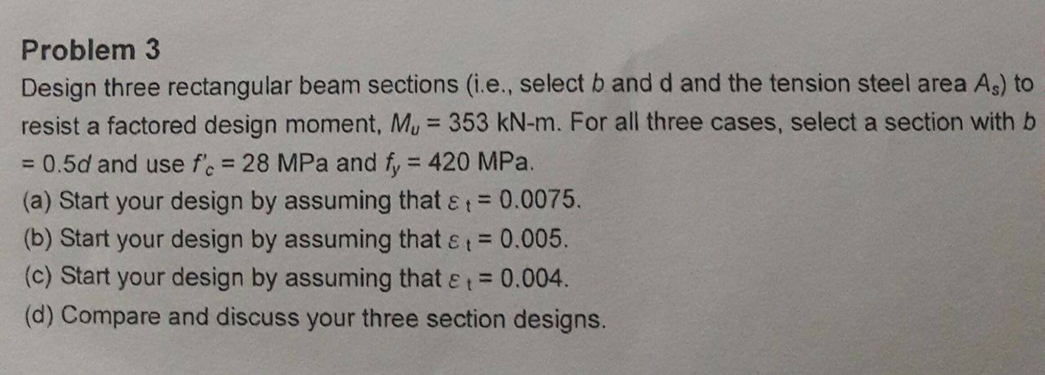 Solved Design three rectangular beam sections (i.e., select | Chegg.com