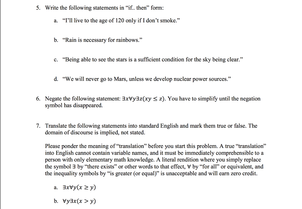 Solved Write the following statements in "if.. then" form: | Chegg.com