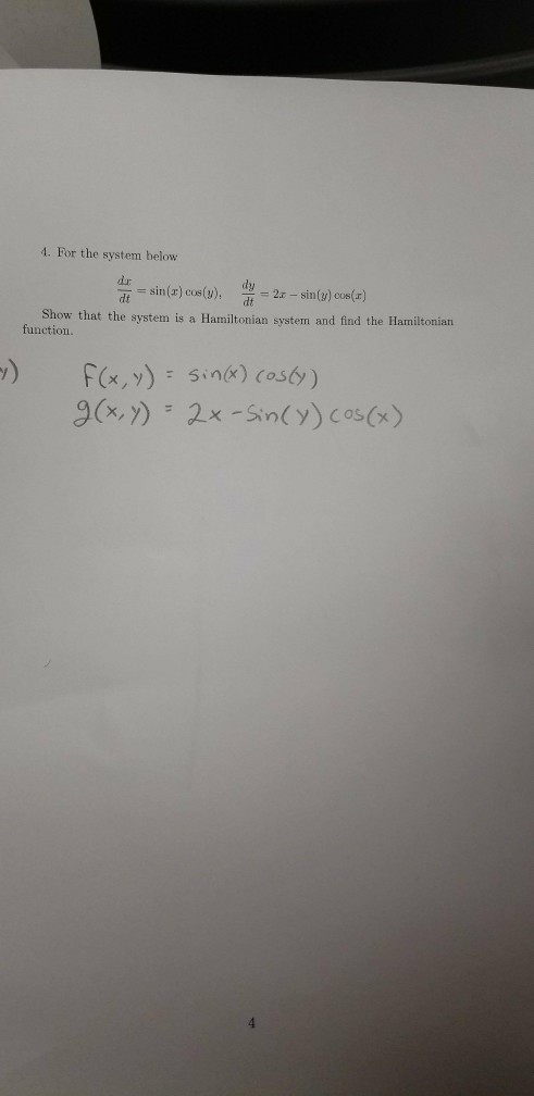 Solved 1. For the system below dy sin (x) cos(y) , | Chegg.com