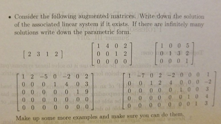 Solved Consider the following augmented matrices. Write down | Chegg.com