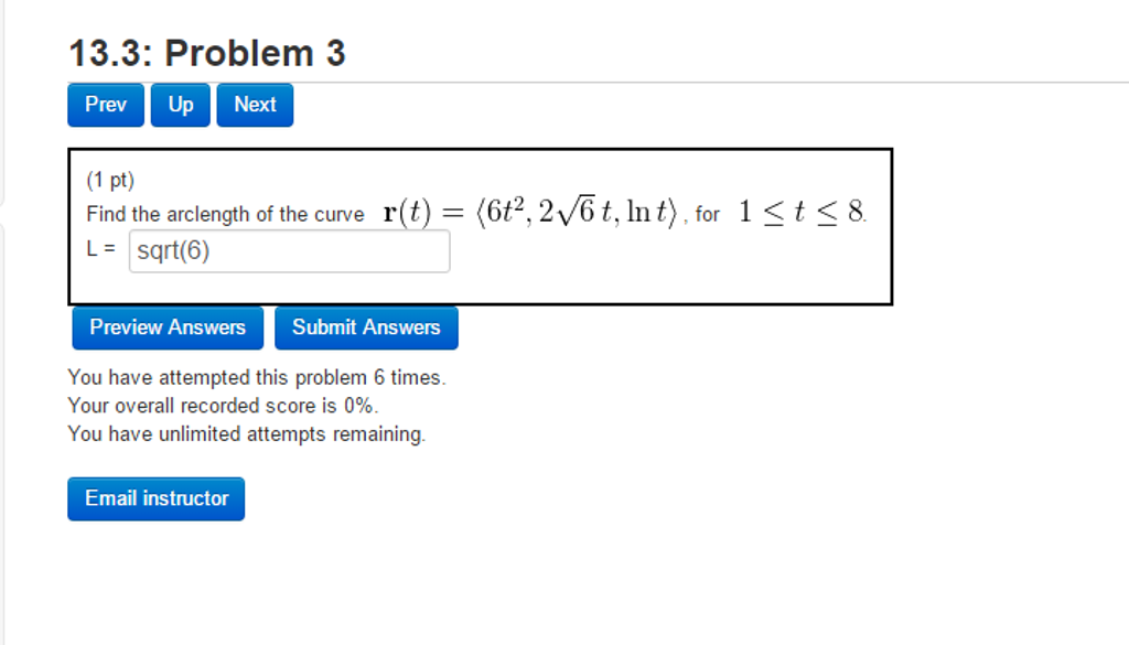 Solved Find the arc length of the curve r(t) = (6t^2, 2 | Chegg.com