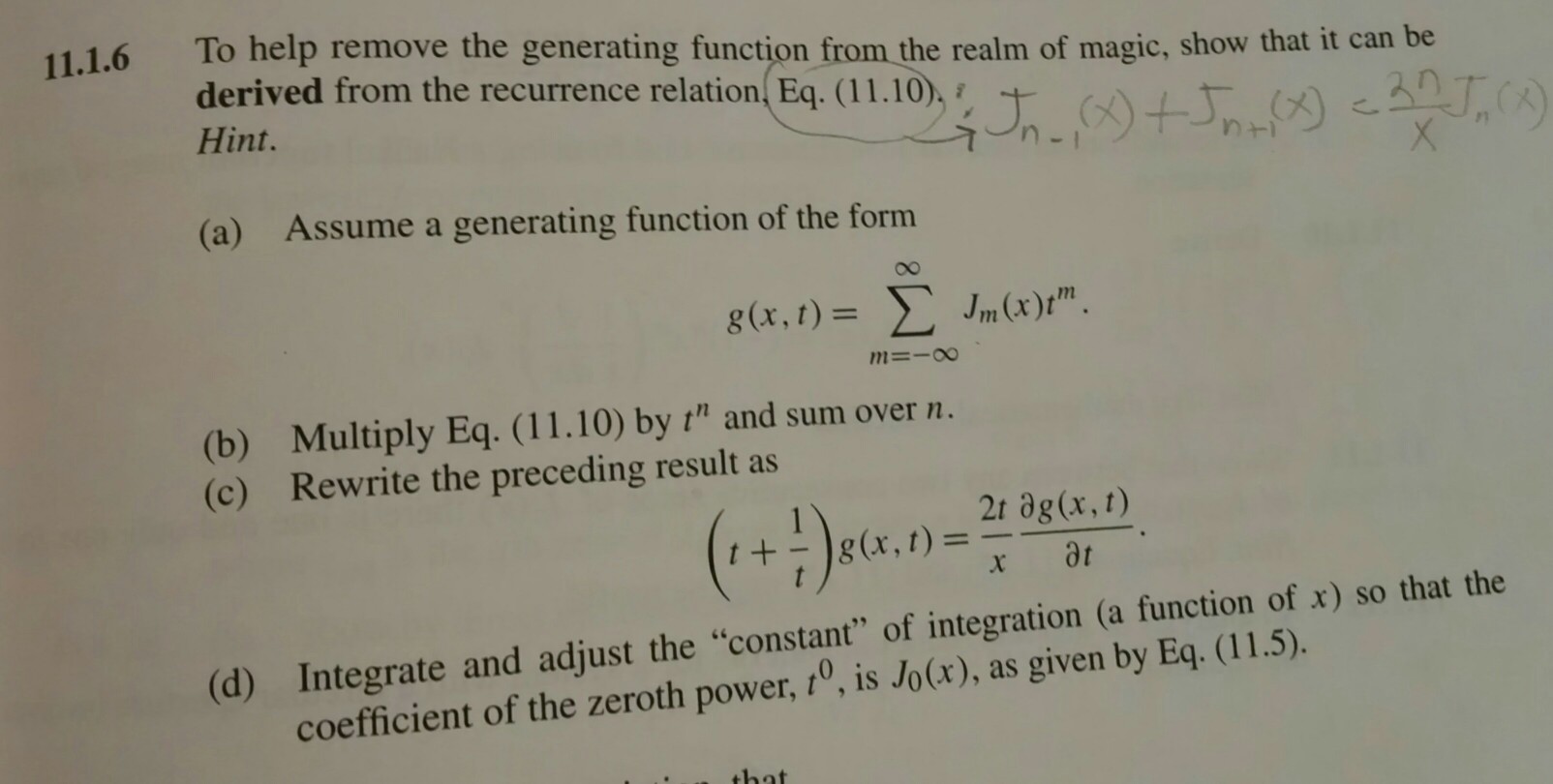 11.1.6 To help remove the generating function from | Chegg.com
