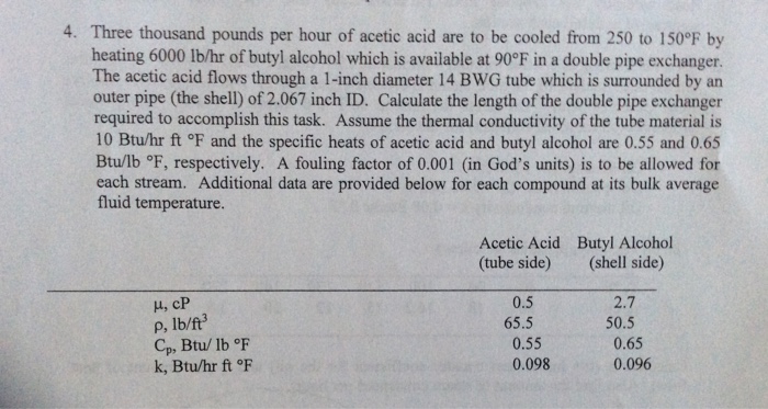 Solved Three thousand pounds per hour of acetic acid are to | Chegg.com